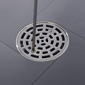 DEOKXZ 4 1/4" Shower Drain Round Brushed Nickel, Removable Grille Strainer Screws in Drain Cover, Base with Adjustable Drain Flange Kit PVC, SUS304 Stainless Steel