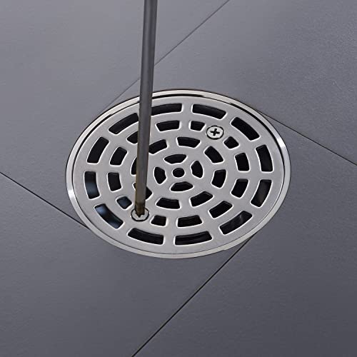 DEOKXZ 4 1/4" Shower Drain Round Brushed Nickel, Removable Grille Strainer Screws in Drain Cover, Base with Adjustable Drain Flange Kit PVC, SUS304 Stainless Steel