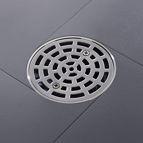 DEOKXZ 4 1/4" Shower Drain Round Brushed Nickel, Removable Grille Strainer Screws in Drain Cover, Base with Adjustable Drain Flange Kit PVC, SUS304 Stainless Steel