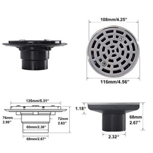 DEOKXZ 4 1/4" Shower Drain Round Brushed Nickel, Removable Grille Strainer Screws in Drain Cover, Base with Adjustable Drain Flange Kit PVC, SUS304 Stainless Steel