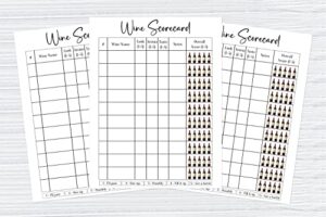 wine scorecard, wine tasting party supplies, 25 wine tasting scorecards, rate your wine