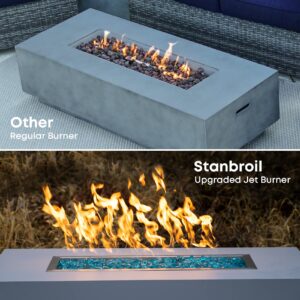 Stanbroil Drop-in Fire Pit Jet Burner, Upgrade 48" x 14" Stainless Steel Fire Pit Pan for Natural Gas & Propane Fire Table, High Flame, 185k BTU Max