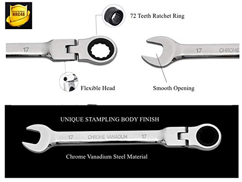 FLZOSPER 20pc. Flex-Head Ratcheting Wrench Set，Metric & SAE Chrome Vanadium Steel Combination Wrench Spanner with Portable Carrying Bag