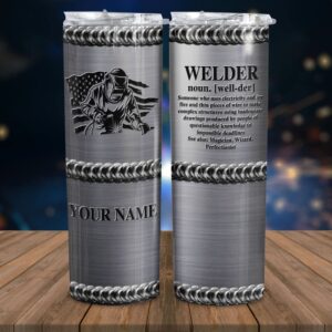 N NAMESISS All Over Printed Tumbler, Welder Awareness Skinny Tumbler Metal Style Custom Your Name, Stainless Steel Tumbler 20OZ, Gift For Him, Father's Day Gift