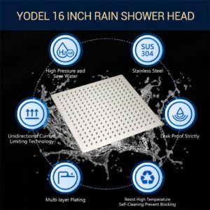 16 Inch Rain Shower Head Brushed Nickel Ceiling Mount 304 Stainless Steel High Pressure Rainfall Showerhead Ultra Thin Water Saving