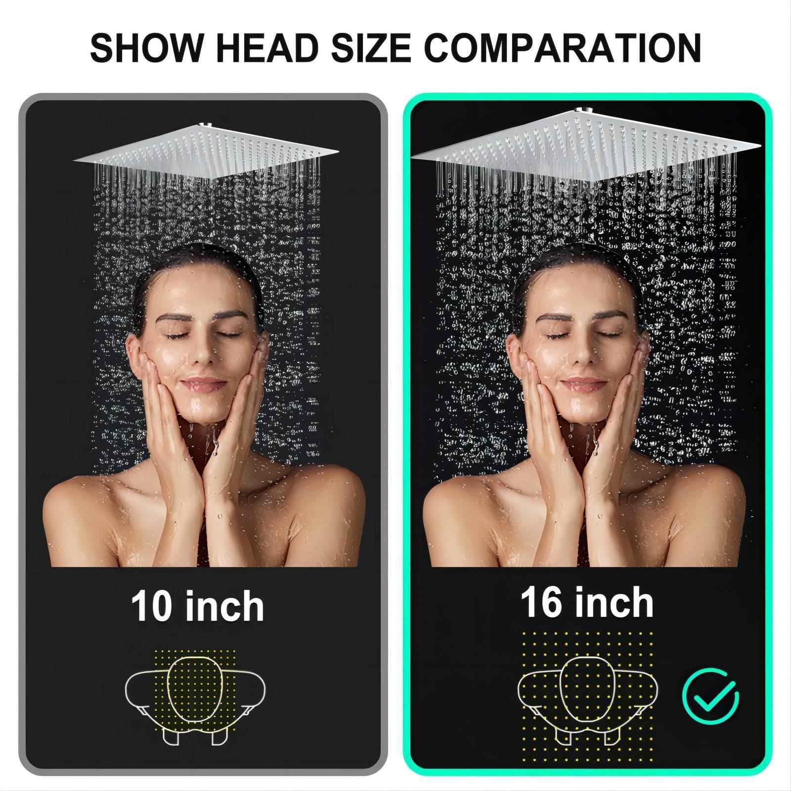 16 Inch Rain Shower Head Brushed Nickel Ceiling Mount 304 Stainless Steel High Pressure Rainfall Showerhead Ultra Thin Water Saving