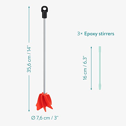 Navaris Epoxy Mixer for Drill - 5 Gallon Paint and Epoxy Resin Mixing Attachment - 14" Stirrer Paddle for Drills - Includes 3 Silicone Stir Sticks