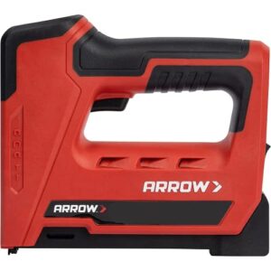 arrow et501c cordless 5-in-1 professional staple and nail gun, battery powered wire stapler and brad nailer for upholstery, framing, roofing, crafts, fencing, cable, black/red