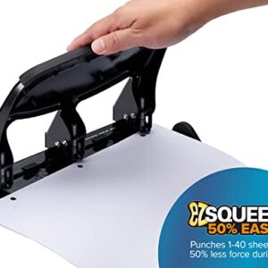 Bostitch Office EZ Squeeze 40 Sheet 3-Hole Punch, Heavy Duty, Black