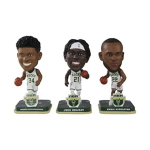 giannis anteotokounmpo, khris middleton & jrue holiday milwaukee bucks 2021 nba champions mini big head 3 pack bobblehead nba