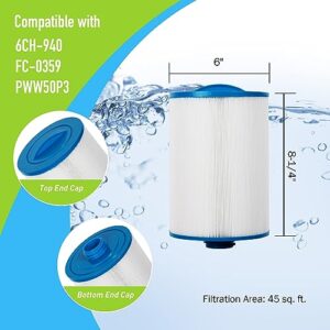 BLUEFLO Spa Filter Cartridge Replacement for Unicel 6CH-940, Filbur FC-0359, PWW50P3(1 1/2" Coarse Thread), 817-0050, Darlly 60401, for Viking Spa Hot Tub Filter, 2 Pack