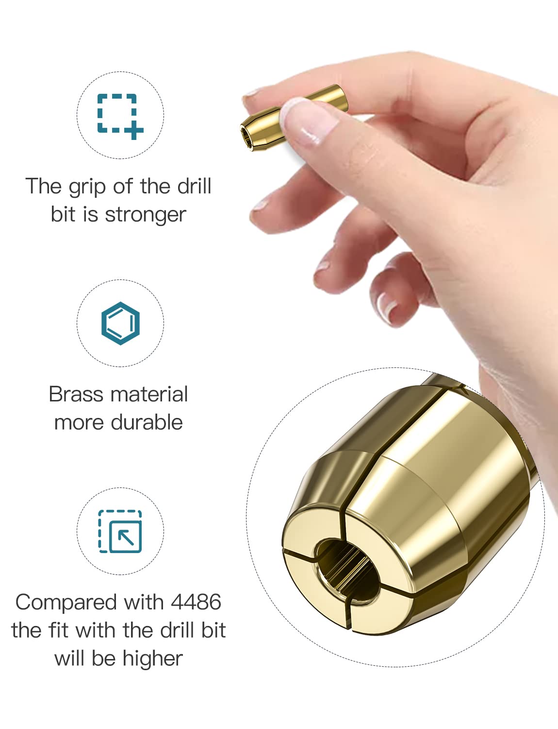 Collet Set for Dremel, 10Pcs Replacement 4485 Brass Quick Change Rotary Drill Nut Tool Set (1/8" x 2, 3/32" x 2, 1/16" x 2, 1/32" x 2）