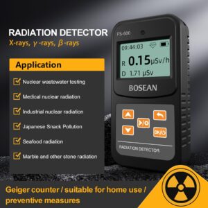 Geiger Counter Nuclear Radiation Detector Dosage Alarm Professional High Accuracy Radioactive Detector Meter Beta Gamma X Ray Data Tester Marble Dosimeter (Black)