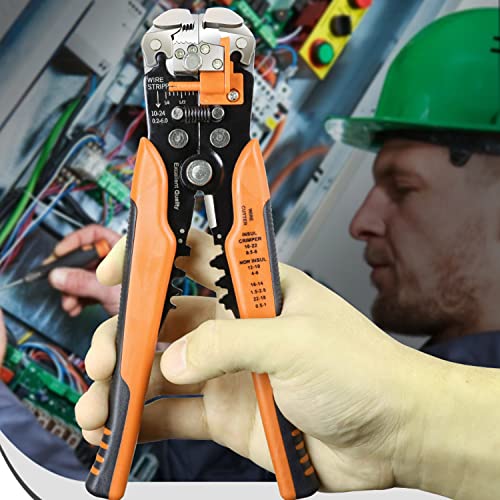 HKS Wire Stripper 24-10 AWG (0.2-6 mm²), 3 in 1 Automatic 8 Inch Self-adjusting Wire Stripping Tool with Cutting & Crimping Function