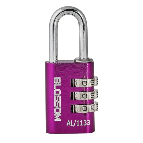 Solid Aluminum Password Lock with Excellent Quality, Combination Padlock, Keyless Hardened Shackle Lock with Resettable 3 Digit for Outdoor, Backpacks, Baggage, Suitcases (Purple)