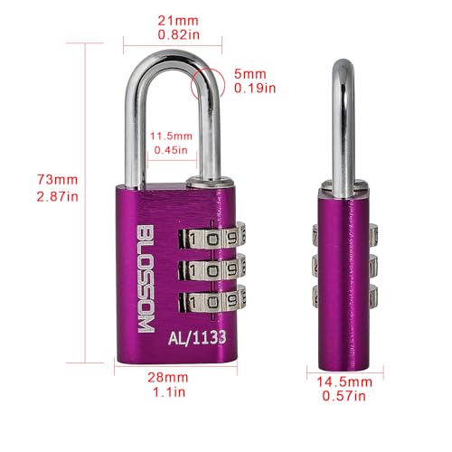 Solid Aluminum Password Lock with Excellent Quality, Combination Padlock, Keyless Hardened Shackle Lock with Resettable 3 Digit for Outdoor, Backpacks, Baggage, Suitcases (Purple)