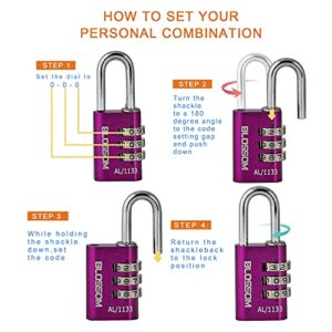 Solid Aluminum Password Lock with Excellent Quality, Combination Padlock, Keyless Hardened Shackle Lock with Resettable 3 Digit for Outdoor, Backpacks, Baggage, Suitcases (Purple)