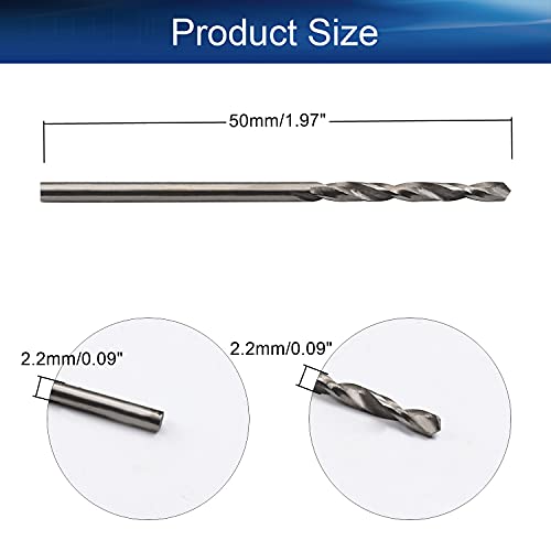 Bettomshin High Speed Steel Straight Shank Twist Drill Bits Set Power Tools Grinding Process 2.2mm Drill Diameter 10Pcs