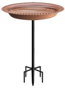 garbuildman upgraded 5-prong base bird bath with metal stake, detachable decoration bowl spa & freestanding birdfeeder for outdoor garden, oval style, brown