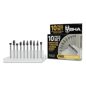 BHA Tungsten Carbide Burr Die Grinder Rotary Tool Bit Set for Metal Engraving and Precision Work, Double Cut with 1/8” Shank - 10 Pieces