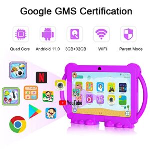 NORTH BISON Kids Tablet, 7 inch Android 11.0 Tablet for Kids, 3GB 32GB Toddler Tablet with Bluetooth, WiFi, GMS, Parental Control, Dual Camera, Shockproof Case, Educational, Games, Light Pink