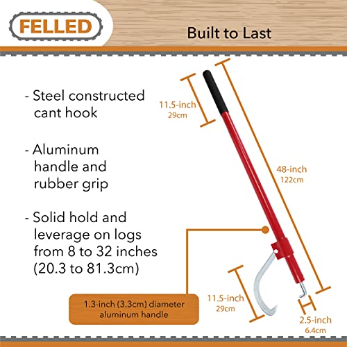 Felled Large Log Cant Hook - 48in Tree Log Roller with Aluminum Handle for Moving Logs Between 8in and 32in Diameters