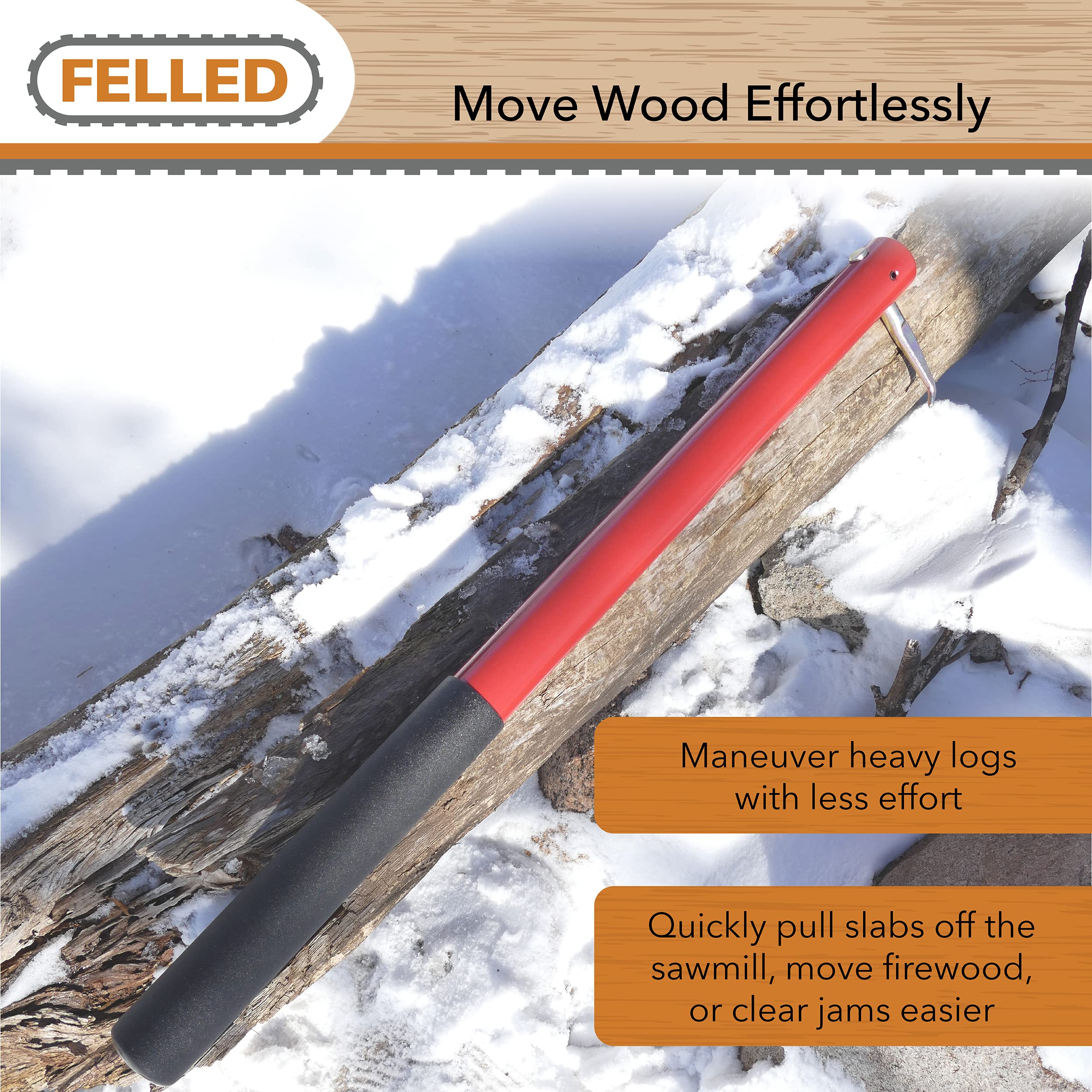 Felled Hookaroon Tool - 30in Log Roller Lifter with Aluminum Handle for Moving Firewood or Pulling Slabs Off The Sawmill