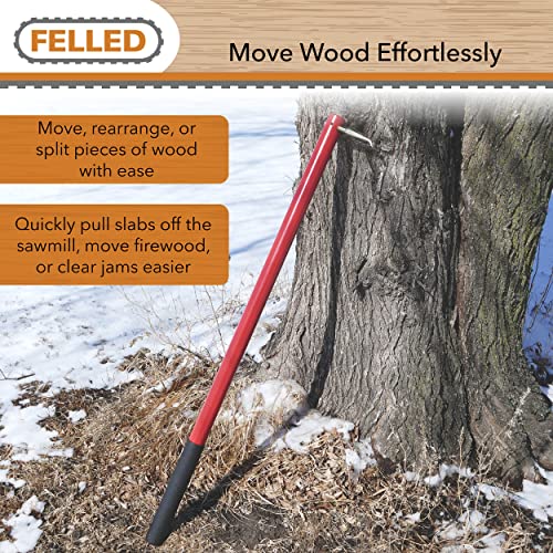 Felled Hookaroon Tool - 48in Log Roller Lifter with Aluminum Handle for Moving Firewood or Pulling Slabs Off The Sawmill