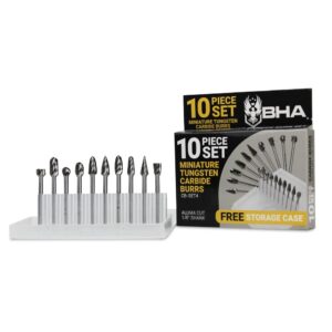 bha tungsten carbide burr die grinder rotary tool bit set for aluminum and other non ferrous material engraving and precision work, aluma cut with 1/8” shank - 10 pieces