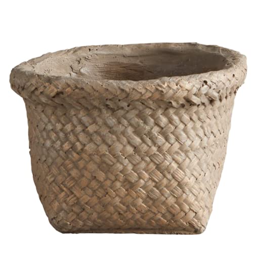 Small Brown Basket Weave Cement Planter Pot, Planters for Succulents, Cacti, Flowers, and More, Houseplant Pots for Indoor and Outdoors, Unique Gifts for Gardeners and Plant Lovers, 4.33 Inches