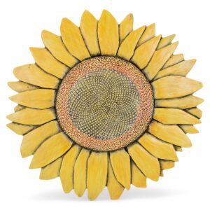 nat & jules sunflower shaped dimensional indoor outdoor 12 inch cast resin decorative garden stepping stone, patio, walkway sculpture yard art, colorful yellow