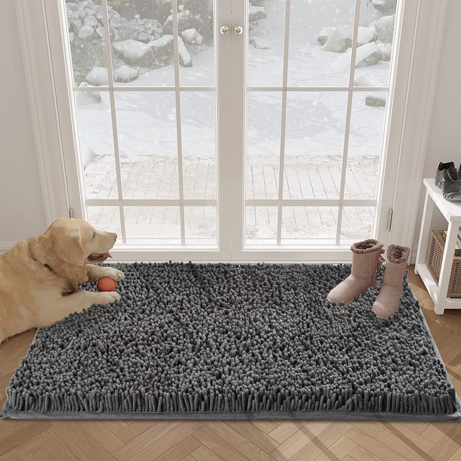 Soft Chenille Super Absorbent Indoor Doormat, 36''x24'', Traps Mud and Moisture, for Muddy Shoes & Pets Paws, Durable Non-slip Backing, Machine Washable, Pet Rug Door Mat for Entry, Back Door