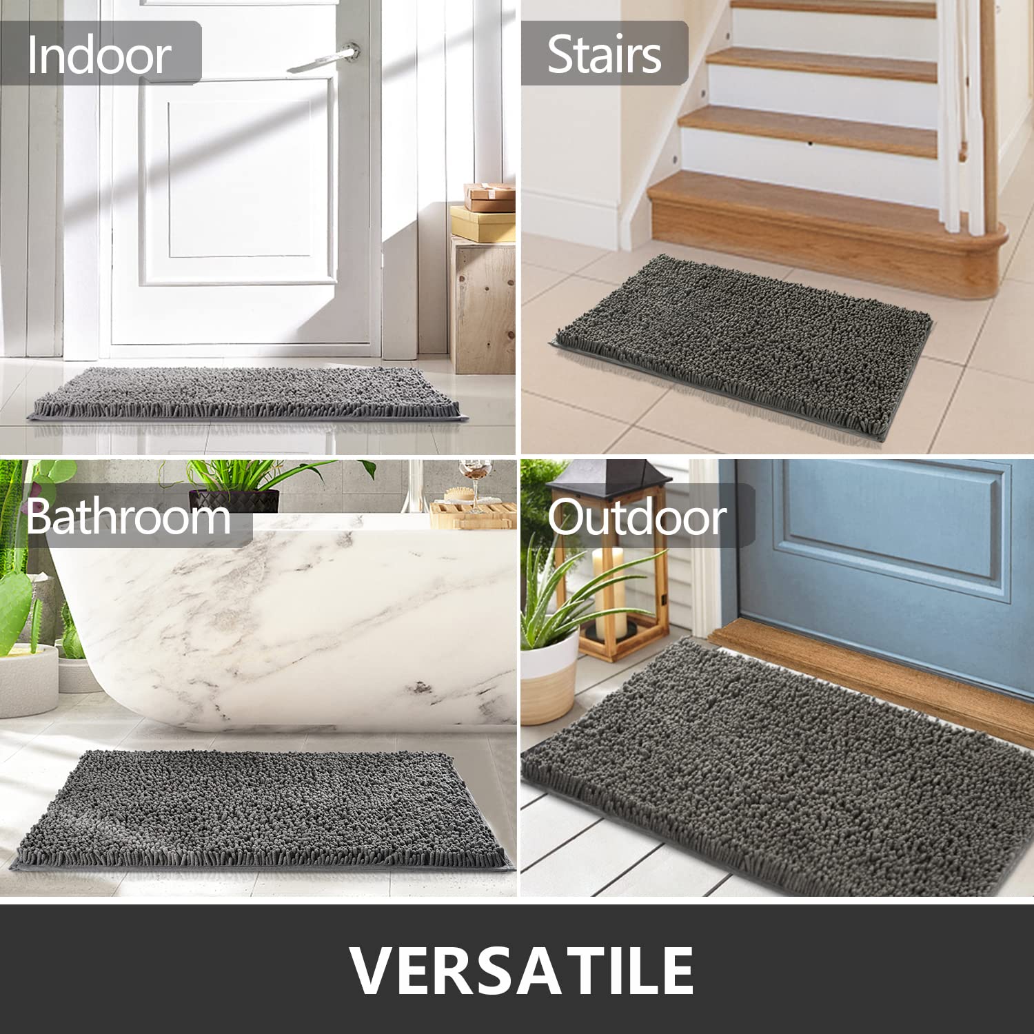 Soft Chenille Super Absorbent Indoor Doormat, 36''x24'', Traps Mud and Moisture, for Muddy Shoes & Pets Paws, Durable Non-slip Backing, Machine Washable, Pet Rug Door Mat for Entry, Back Door