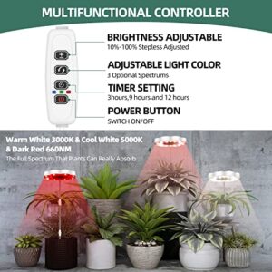 Grow Light Full Spectrum Plant Light for Indoor Plants, Height Adjustable Growing Lamp with Auto On/Off Timer 3/9/12H, 10 Dimmable Levels, 3 Light Modes Small Plant Grow Light