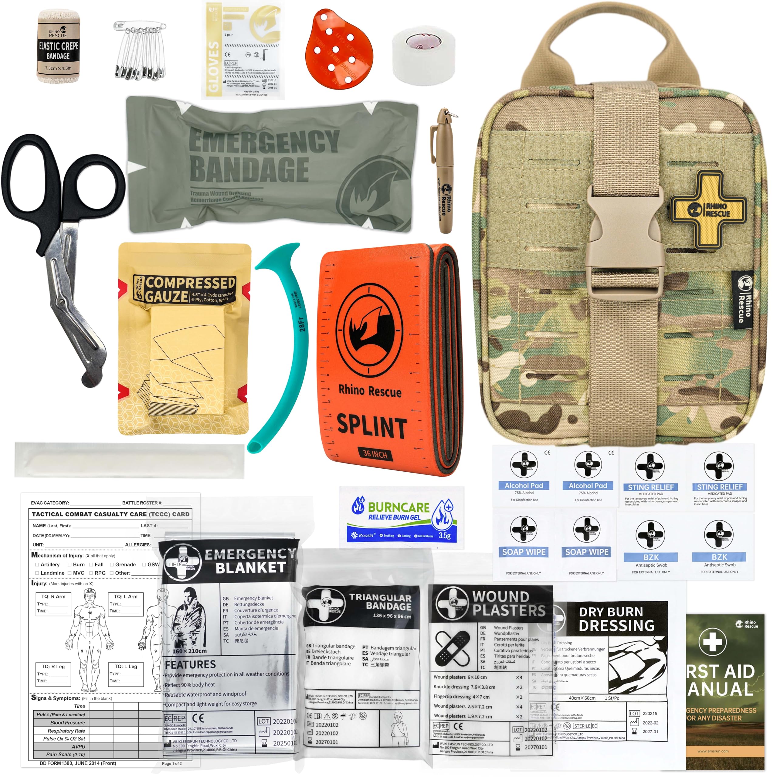 RHINO RESCUE IFAK Trauma First Aid Kit Molle Medical Pouch for Car Home Travel Hiking (Multicam)