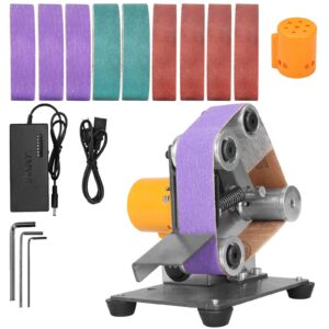 nundunco mini belt sander - electric bench grinder sanding machine, 7 adjustable table top grinder polisher for diy woodworking, metal grinding, knife making, jewelry making