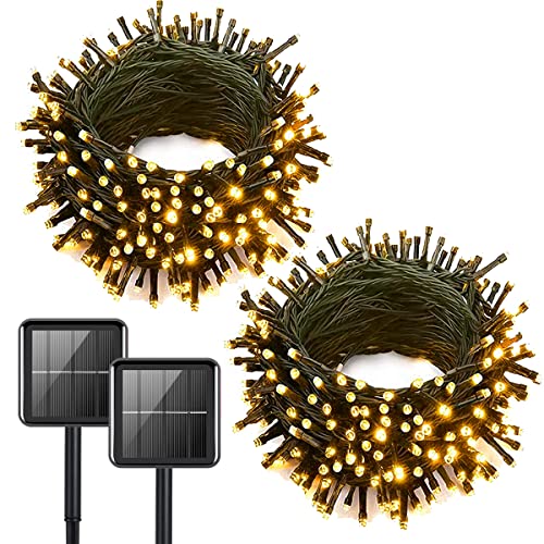 2 Pack Solar String Lights Outdoor Waterproof, Total 144 ft 440 LED, Green Wire Fairy Twinkle Decorative Light with 8 Lighting Modes for Tree Patio Yard Party(Warm White)