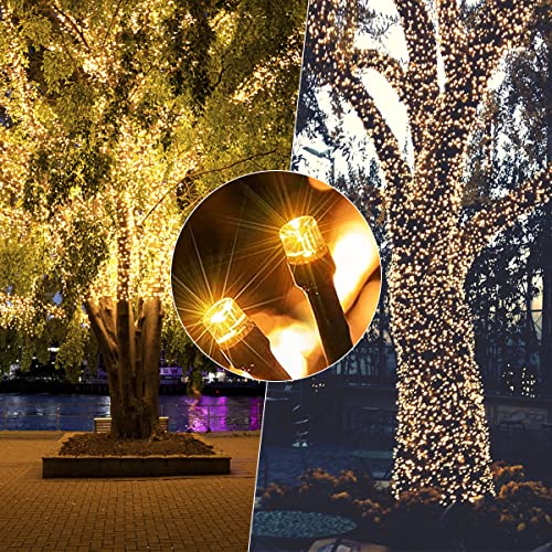 2 Pack Solar String Lights Outdoor Waterproof, Total 144 ft 440 LED, Green Wire Fairy Twinkle Decorative Light with 8 Lighting Modes for Tree Patio Yard Party(Warm White)