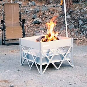 24 inches camping fire pit, dllhop fire pit with aluminum- alloy frame, 304 stainless steel mesh and heat shield for leave no trace fires, outdoor fire pit for camping, beach parties, patio, dh-fp01