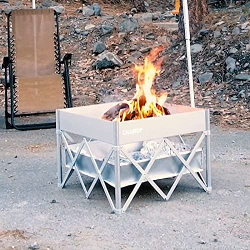 24 Inches Camping Fire Pit, DLLHOP Fire Pit with Aluminum- Alloy Frame, 304 Stainless Steel Mesh and Heat Shield for Leave No Trace Fires, Outdoor Fire Pit for Camping, Beach Parties, Patio, DH-FP01