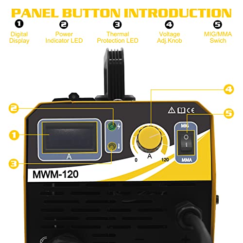 Mig welder, MYYWELD 120A 110V MIG Welding Gasless MIG/Stick Welder 2 in 1 Flux Core Wire Welding Machine No Gas IGBT Inverter