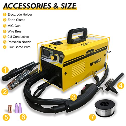 Mig welder, MYYWELD 120A 110V MIG Welding Gasless MIG/Stick Welder 2 in 1 Flux Core Wire Welding Machine No Gas IGBT Inverter