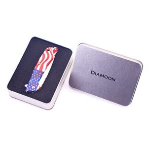 DIAMOON American Flag Print Stainless Steel Handle Frame Lock Deputy EDC Gift Tools Folding Pocket Knife