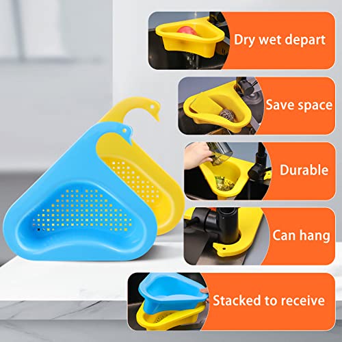 Swan Drain Basket Sink 2pcs Kitchen Sink Drain Basket Multipurpose Basket Kitchen Triangle Sink Filter Kitchen Sink Strainer Basket Blue and Yellow LB000315