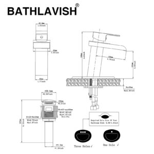 BATHLAVISH Black and Gold Bathroom Sink Faucet Waterfall Modern Single Hole Single Handle Lavatory Vanity Sink with Pop Up Drain with Overflow