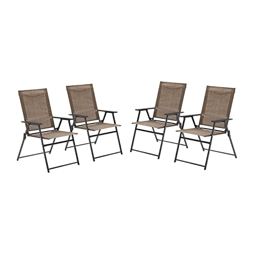 VICLLAX 4 Pieces Patio Folding Chairs, Outdoor Portable Dining Chairs for Lawn Garden and Porch, Brown(Edge-Binding)