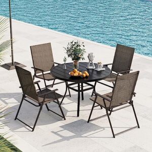 VICLLAX 4 Pieces Patio Folding Chairs, Outdoor Portable Dining Chairs for Lawn Garden and Porch, Brown(Edge-Binding)