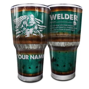 n namesiss all over printed tumbler, welder blue tumbler 30oz, metal magician welder symbol tumbler, usa flag, welder tumbler custom your name gift for father, gift for him, welder father's day