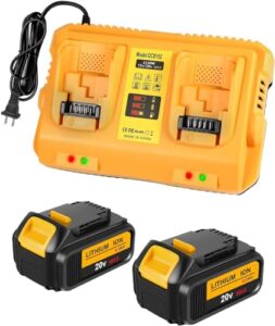 2 pack 6.0ah replacement for dewalt 20v battery and 2-ports dcb104 battery charger station compatible with dewalt 12-20v battery