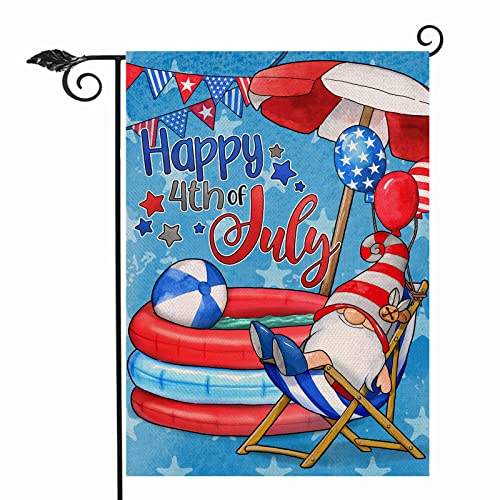 Hzppyz Happy 4th of July Gnome USA Garden Flag, America Patriotic Decorative Yard Outdoor Small Decor, American Memorial Day Home Outside 12x18